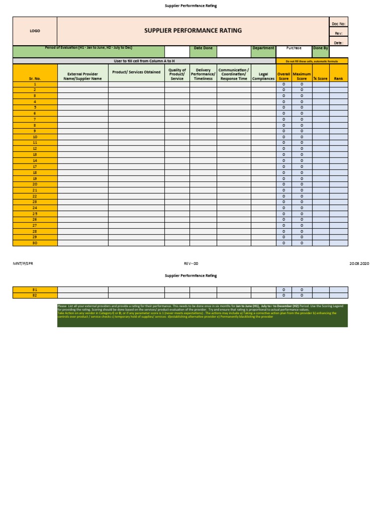 Supplier Performance Rating Template | PDF | Business | Science