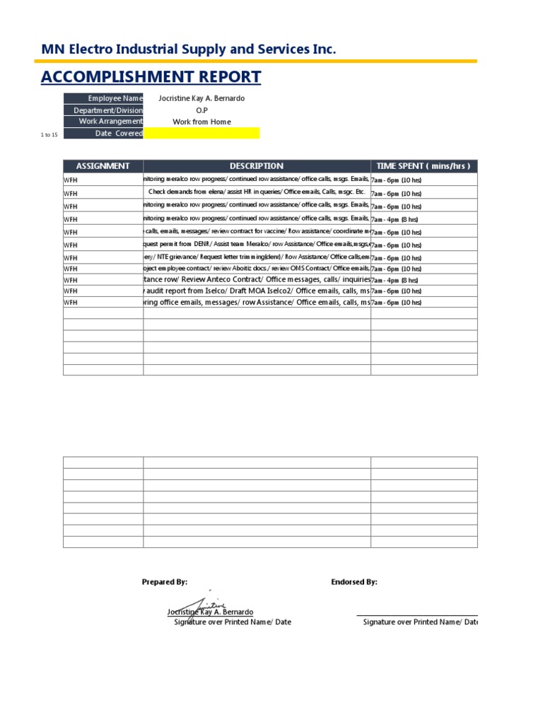 Accomplishment Report June 1 15 2021 Kay Pdf Business
