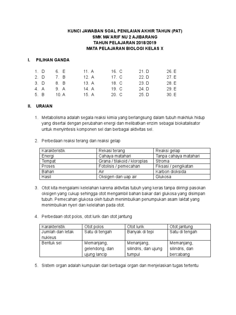 Contoh Kunci Jawaban | PDF