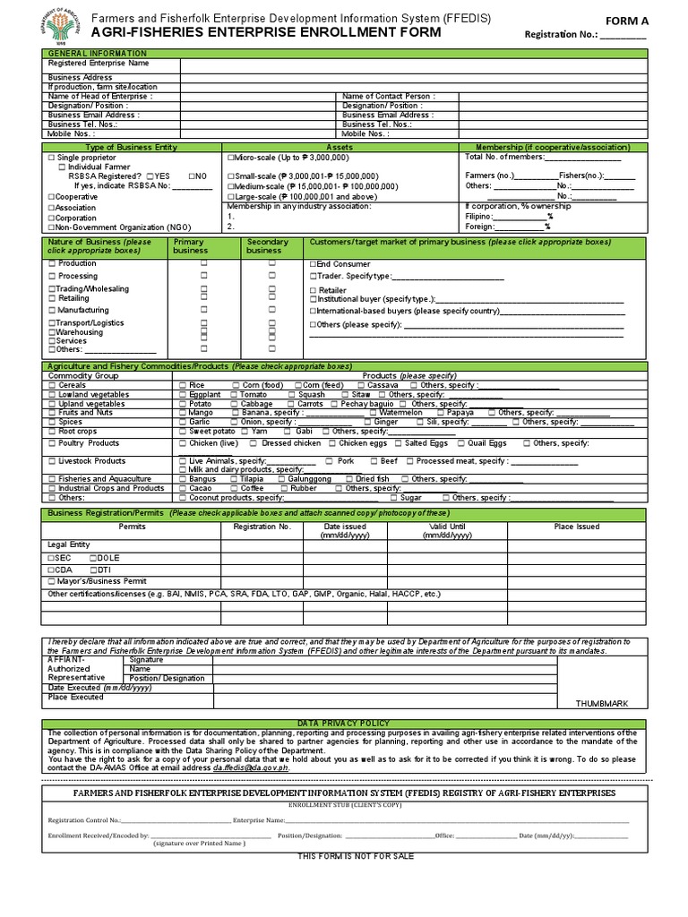 Agri-Fisheries Enterprise Enrollment Form: (Ffedis) | PDF | Vegetables ...