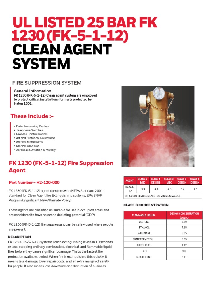 Clean Agent System: Ul Listed 25 Bar FK 1230 (FK-5-1-12) | PDF | Valve ...