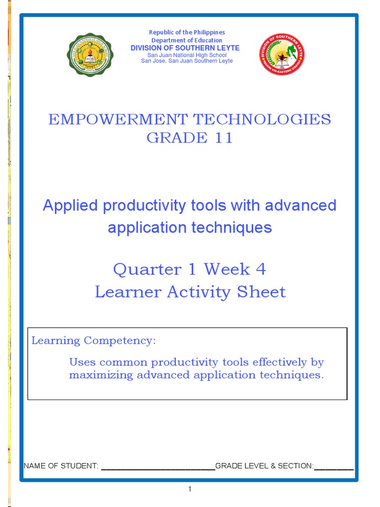 Empowerment Technologies Grade 11: Quarter 1 Week 4 Learner Activity ...