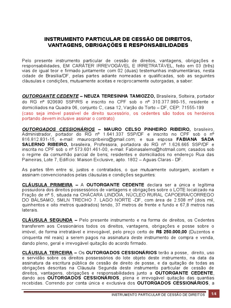 Cessão De Direitos De Posse De Imóvel No Df Pdf Justiça Crime E