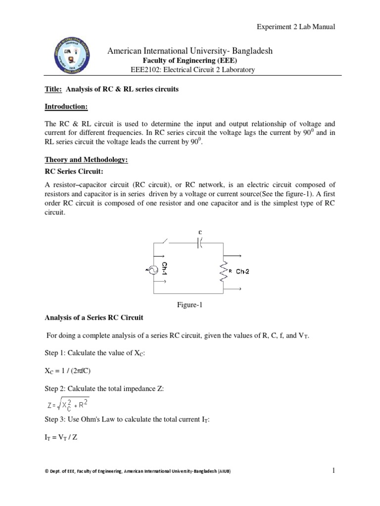 Experiment 2 Lab Manual | PDF | Electrical Network | Electrical Impedance
