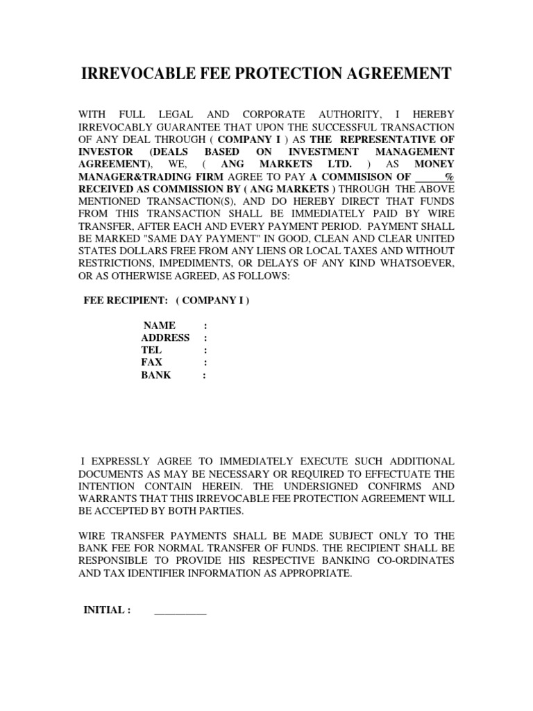 Fee Protection Agreement Draft | PDF | Financial Transaction | Fee