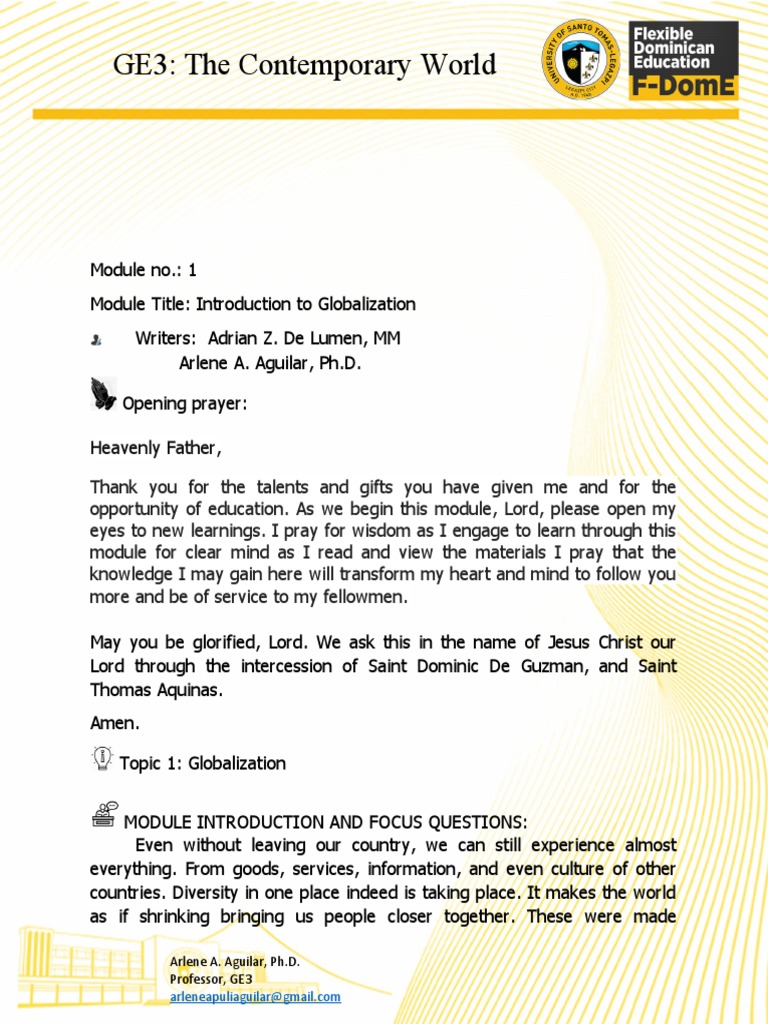 Template - GE3 Module 1-FDOME | PDF | Globalization | Nationalism