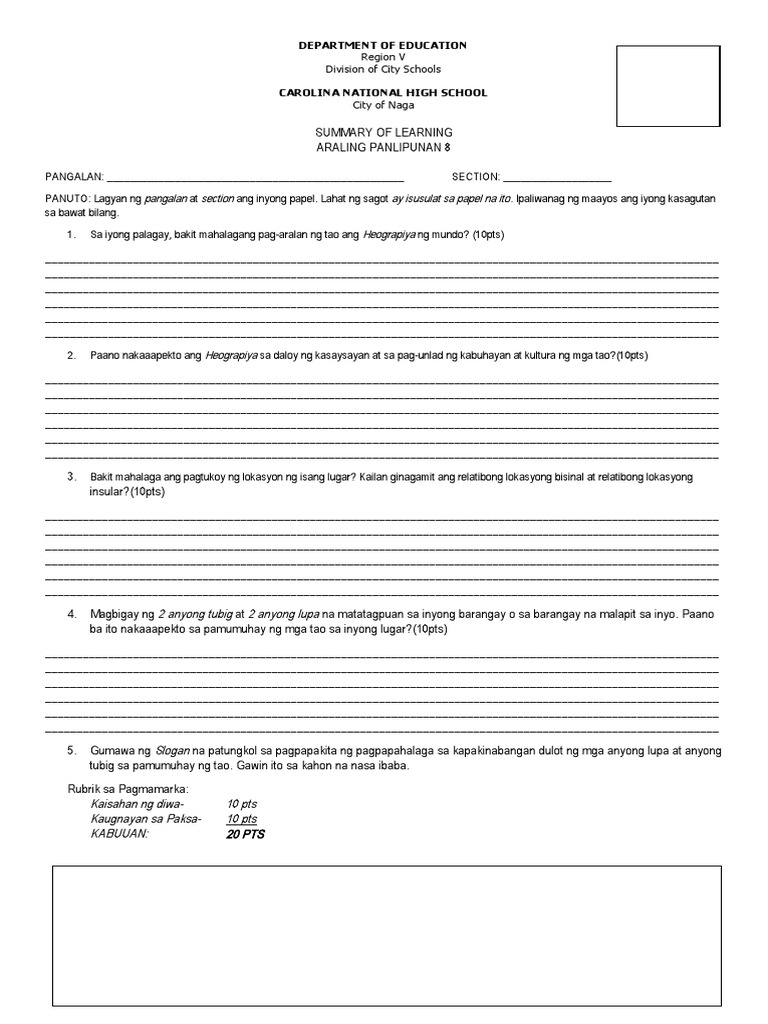 Ap8 Summary of Learning | PDF