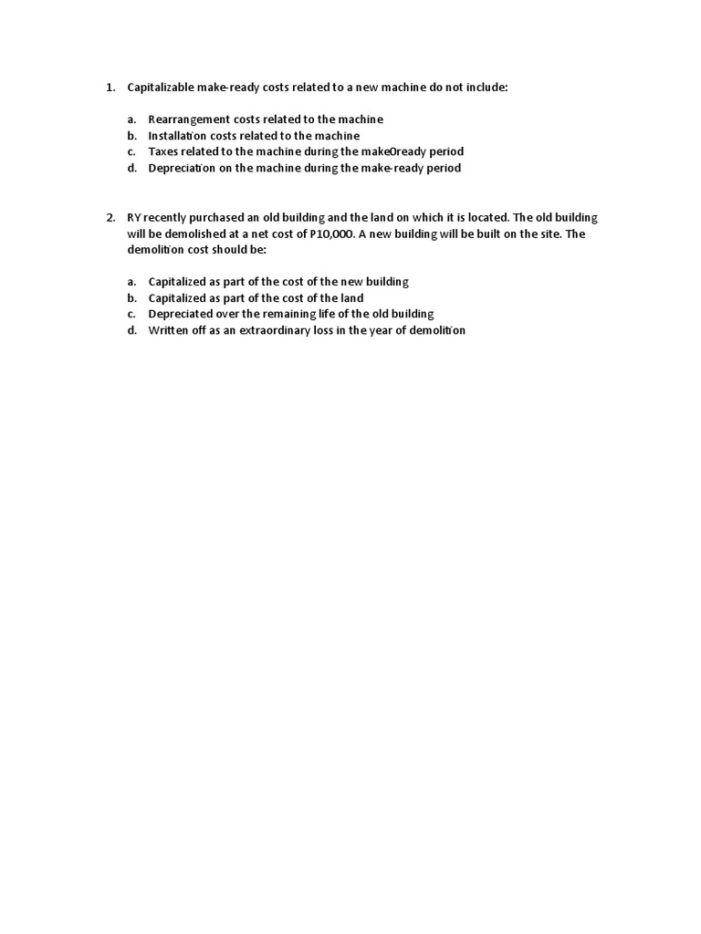 Capitalizable Make-Ready Costs Related To A New Machine Do Not Include ...