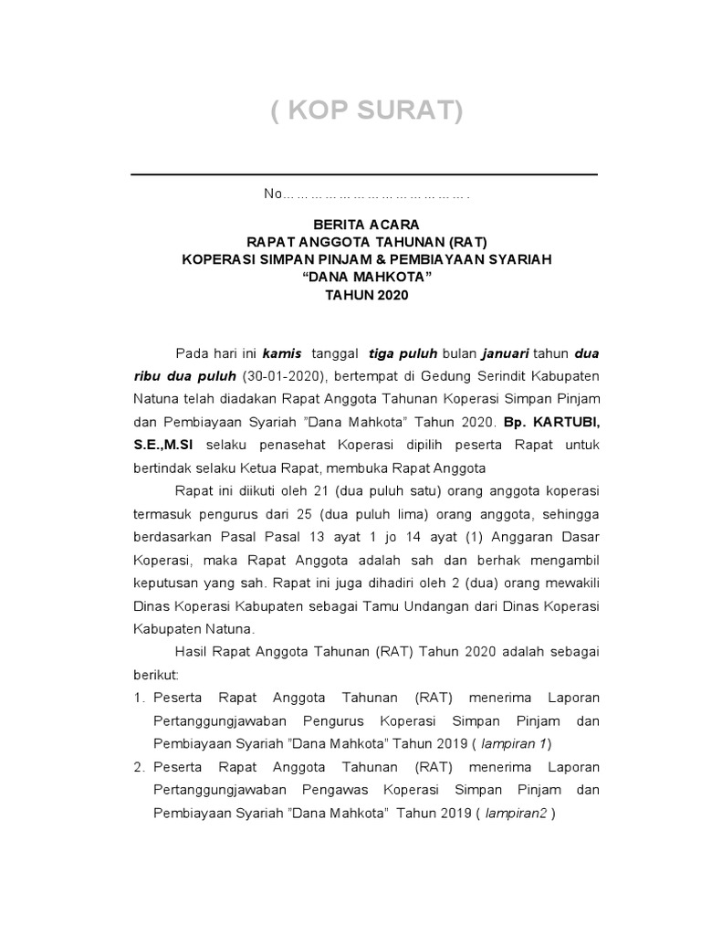 Contoh Berita Acara Koperasi | PDF