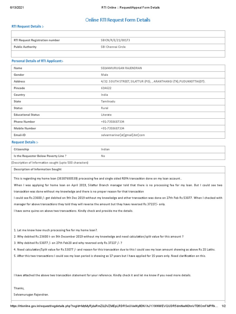 Online RTI Request Form Details | PDF | Business | Science