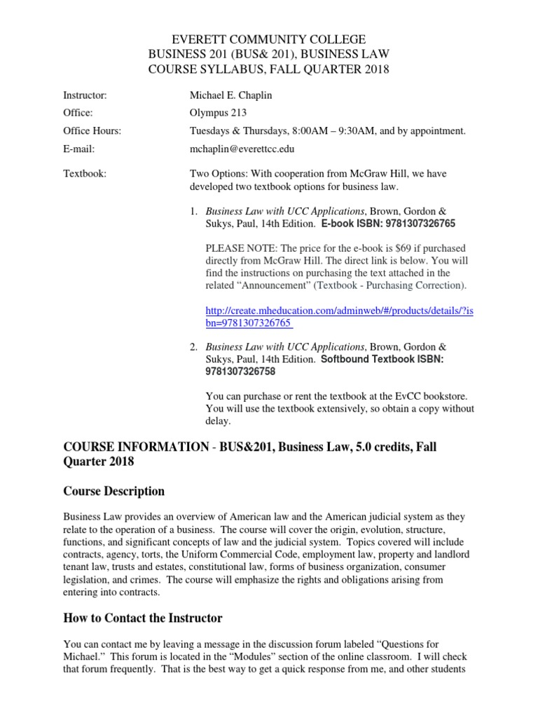 Everett Community College Business 201 (Bus& 201), Business Law Course ...