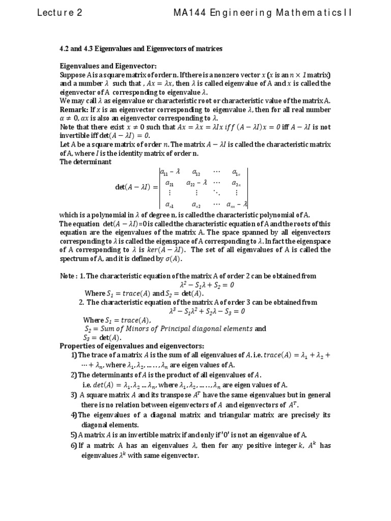 Unit 4 - Lecture 2 JP Sir | PDF | Eigenvalues And Eigenvectors | Matrix (Mathematics)