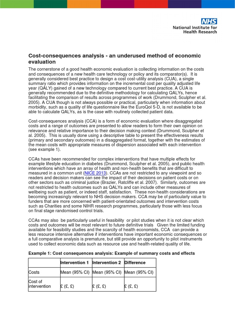 Cost Consequences Analysis An Underused Method | PDF | Health Economics ...