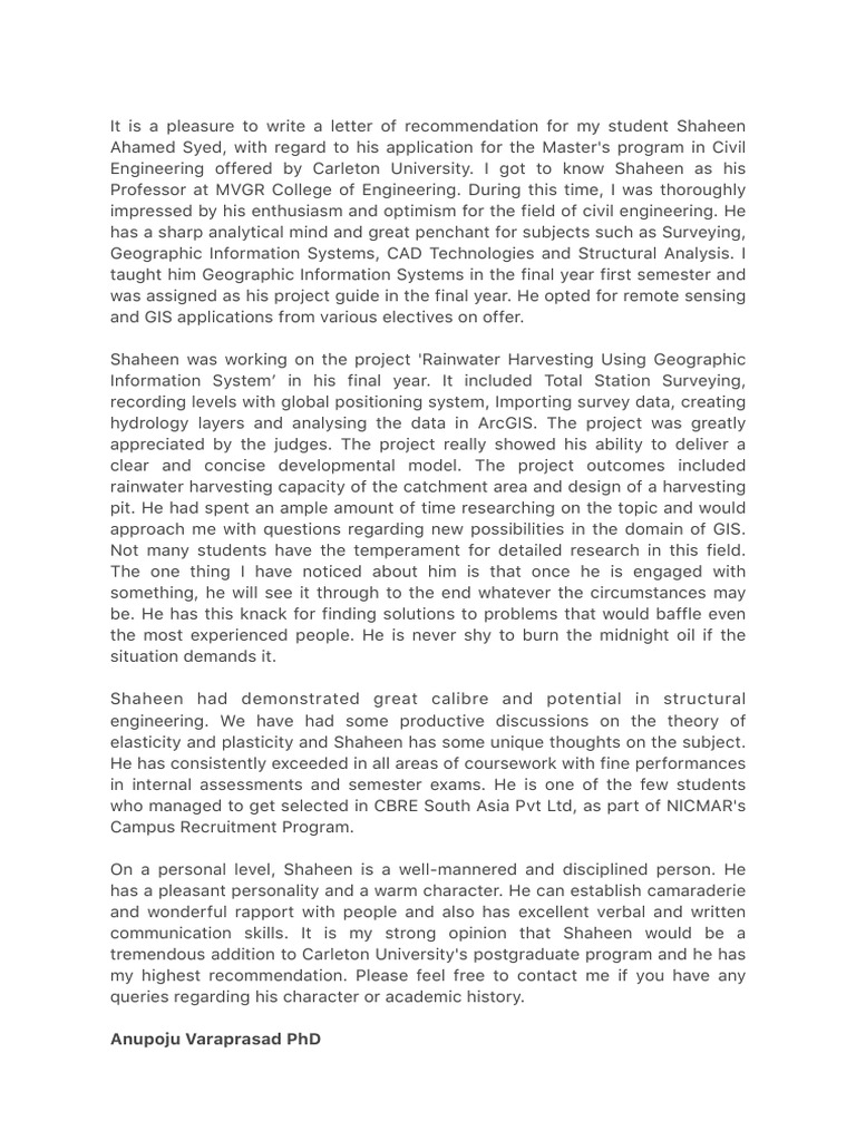 Civil Engineers Letter of Reference For Masters | PDF | Geographic ...