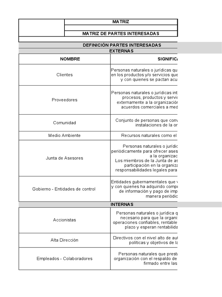 Matriz - Partes Interesadas | PDF | Business | Economias