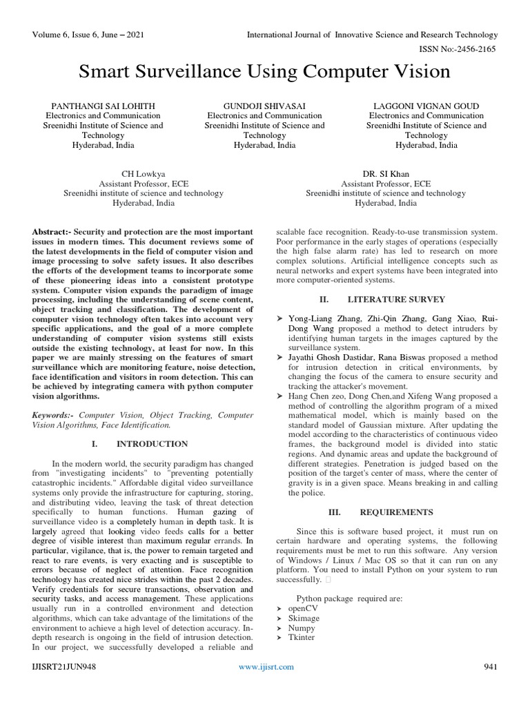 Smart Surveillance Using Computer Vision | PDF | Computer Vision ...