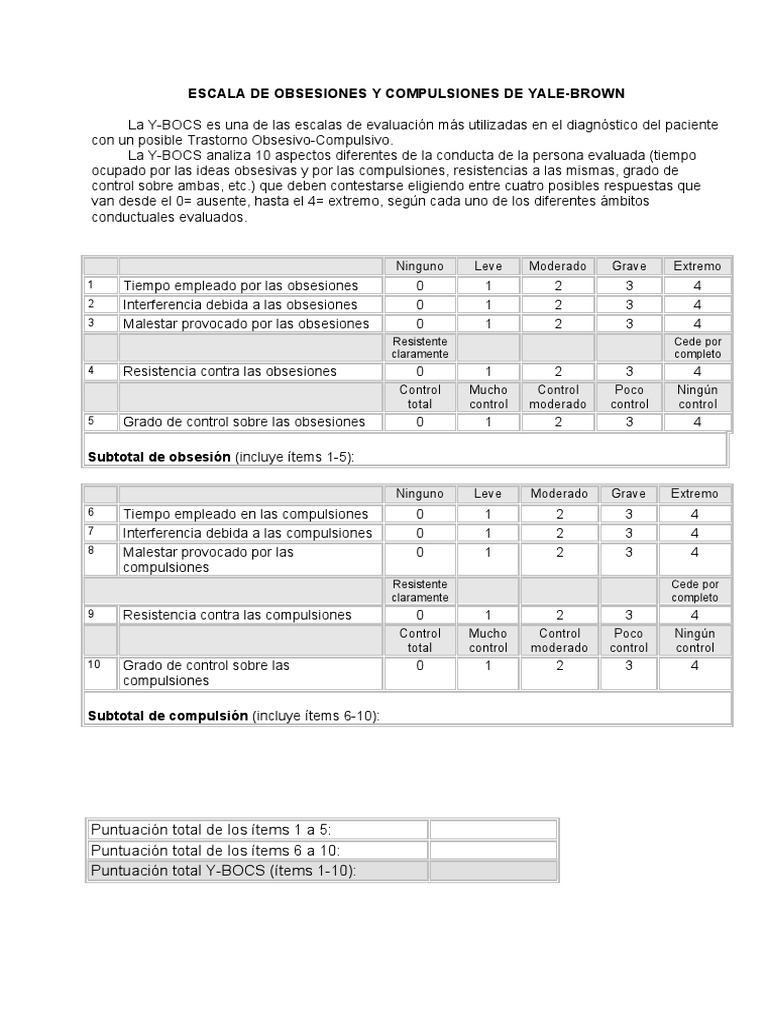 Y Bocs | PDF | Desorden obsesivo compulsivo | Psicopatología