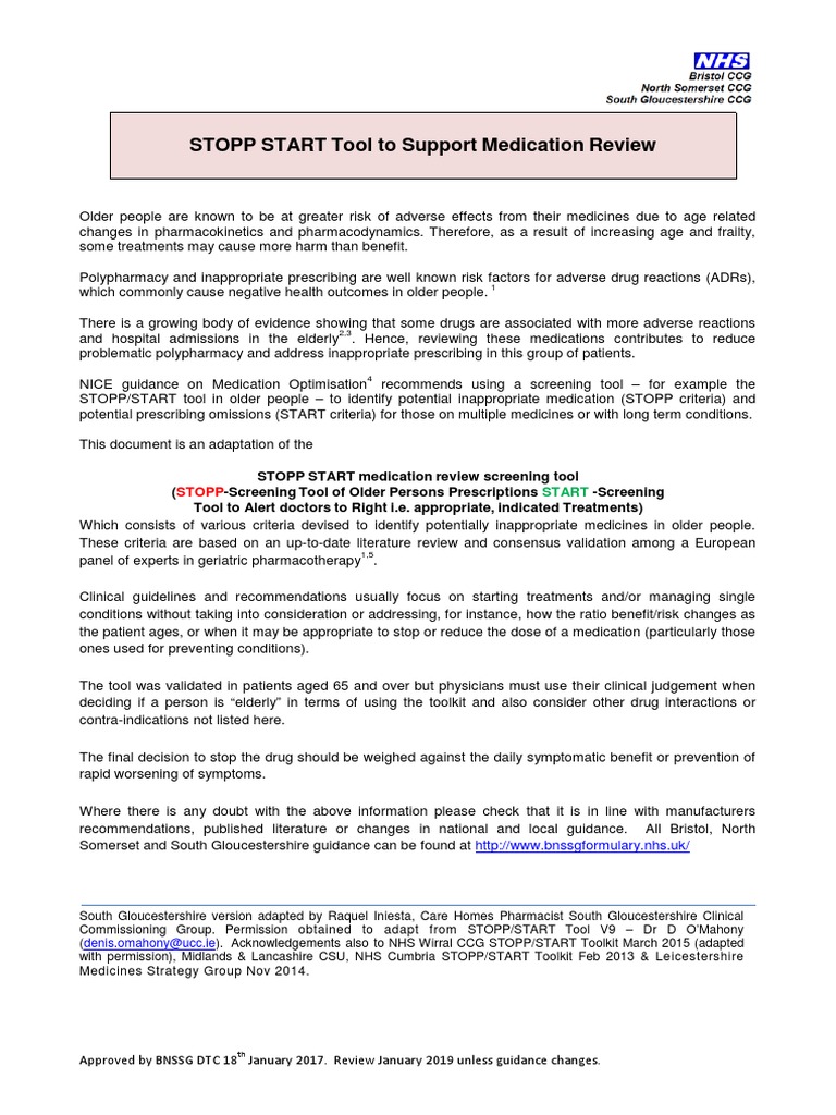 STOPP START Tool To Support Medication Review | PDF | Nonsteroidal Anti ...
