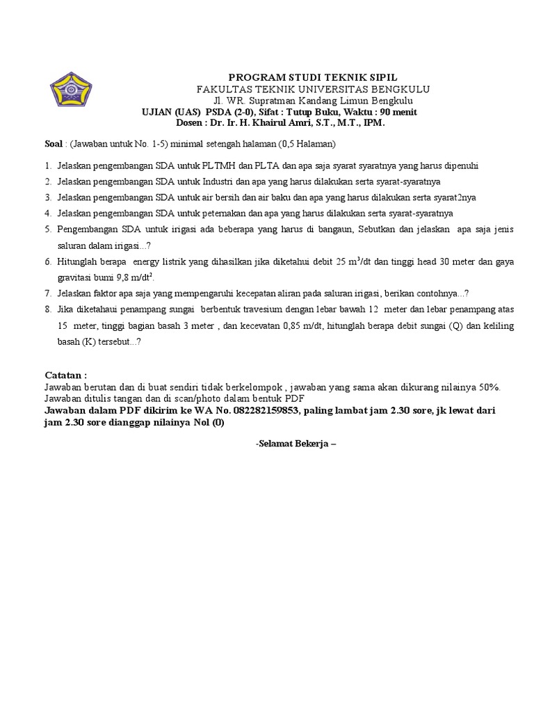 Soal UAS PSDA Genap Juni 2021 | PDF