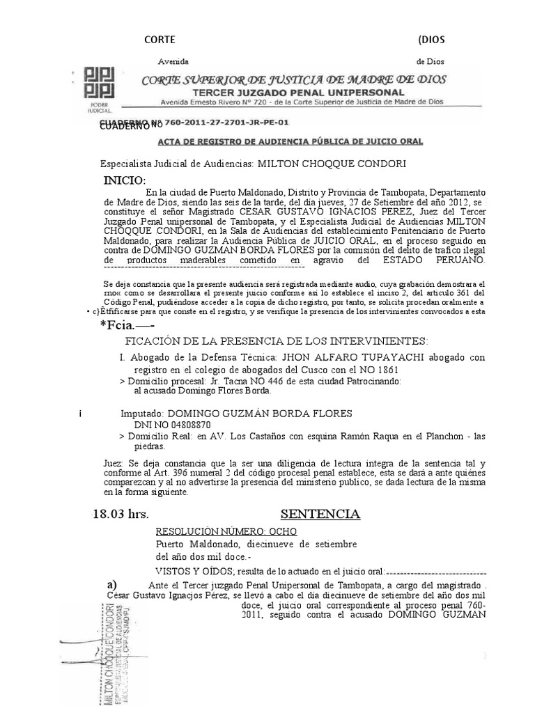 Acta de Juicio Oral | PDF | Derecho penal | Sentencia (ley)