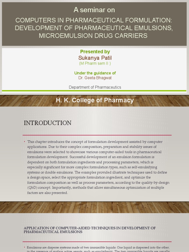 CADD Final | PDF | Emulsion | Pharmaceutical Sciences