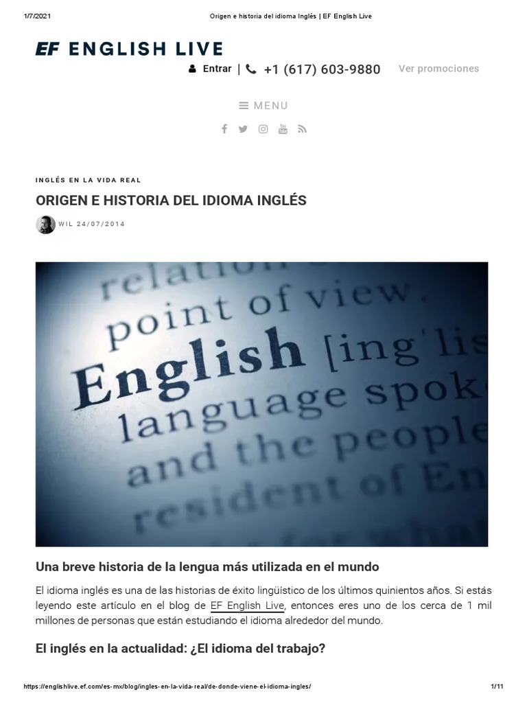 Origen e Historia Del Idioma Inglés - EF English Live | PDF | Idioma en ...