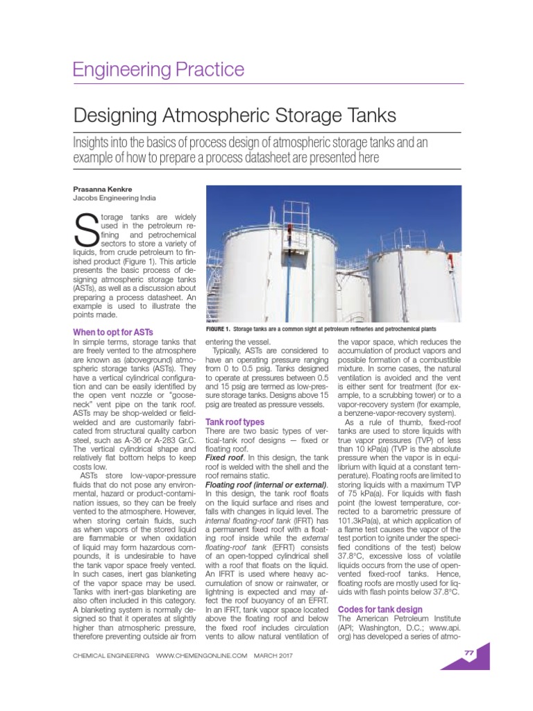 Designing Atmospheric Storage Tanks: Engineering Practice | PDF ...