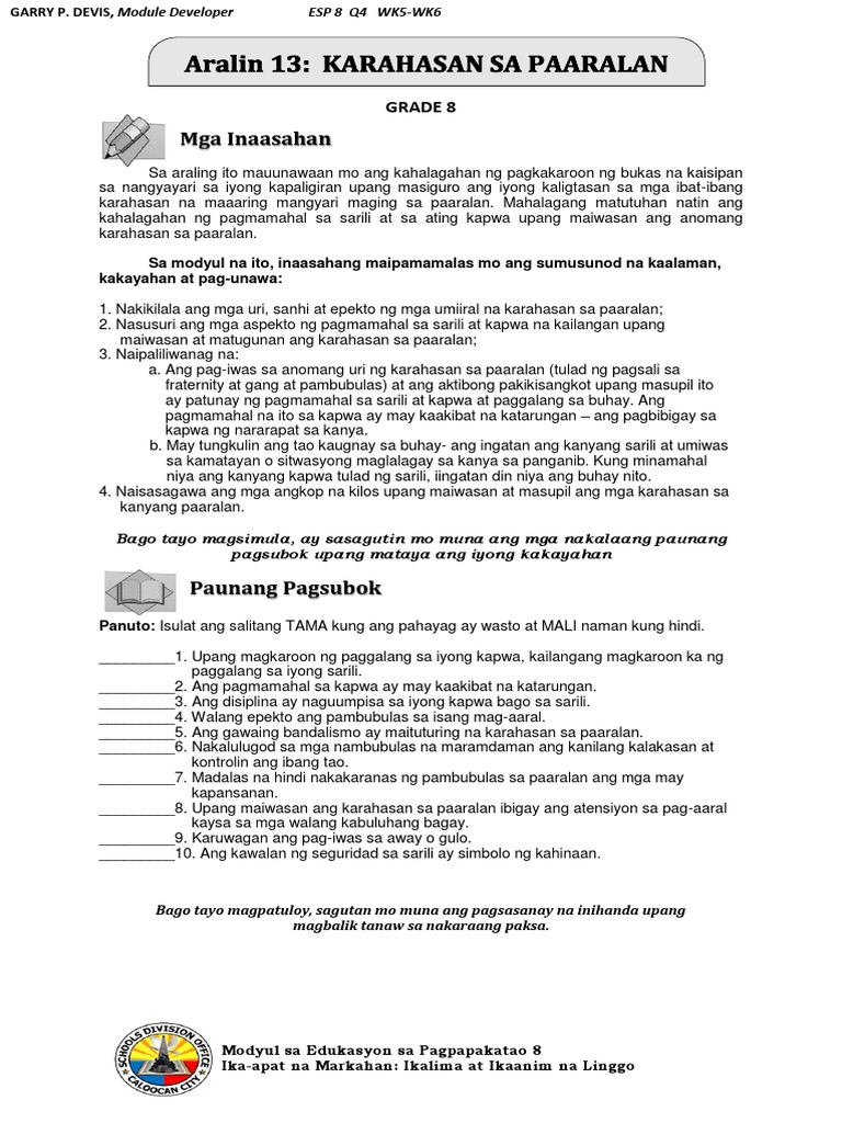 ESP 8 Q4 Week 5 6 | PDF