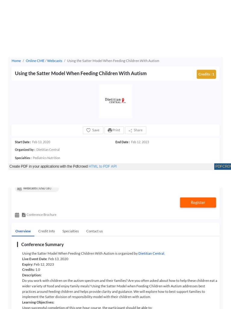 Using The Satter Model When Feeding Children With Autism | PDF