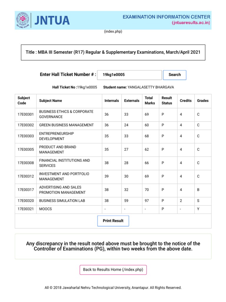Welcome To JNTUA Official Results Portal | PDF | Communication | Business