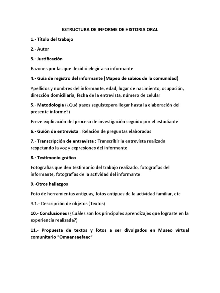 Estructura de Informe de Historia Oral | PDF