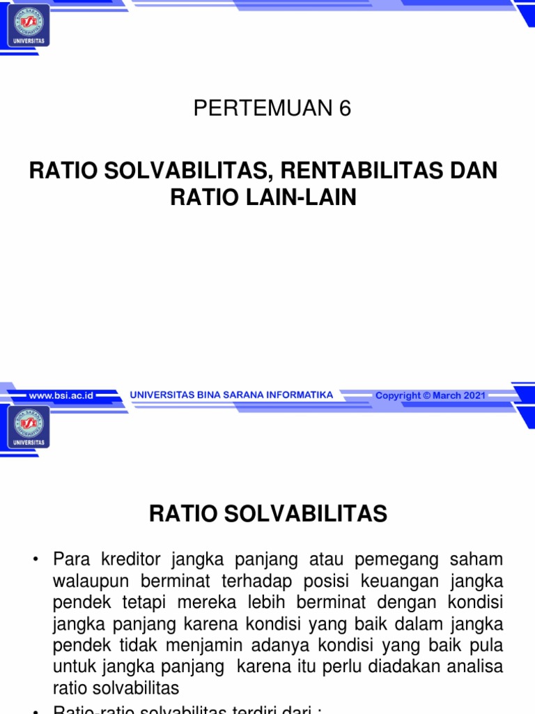 Pertemuan 6: Ratio Solvabilitas, Rentabilitas Dan Ratio Lain-Lain | PDF