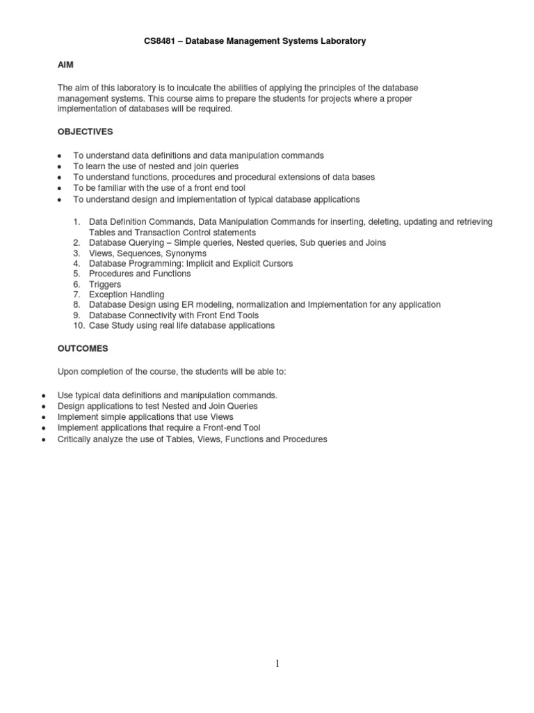 CS8481 - Database Management Systems Lab Manualsairam | PDF | Sql ... CS8481 - Database Management Systems Lab Manualsairam | PDF | Sql ...