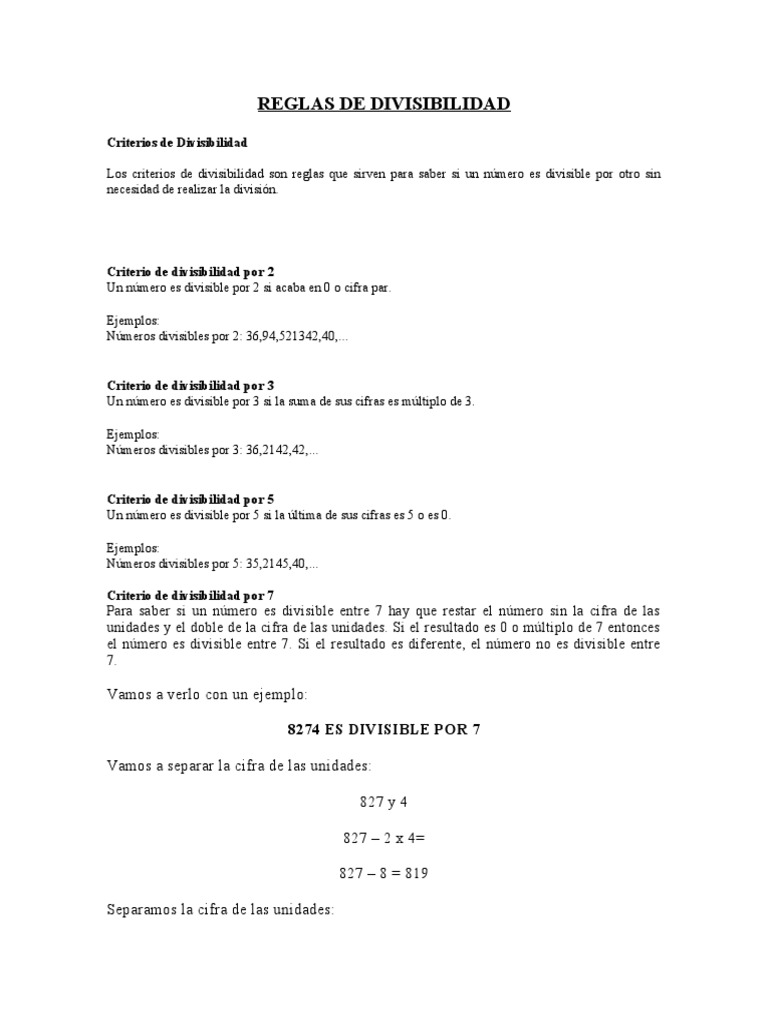 Reglas de Divisibilidad | PDF | Álgebra abstracta | Matemáticas discretas