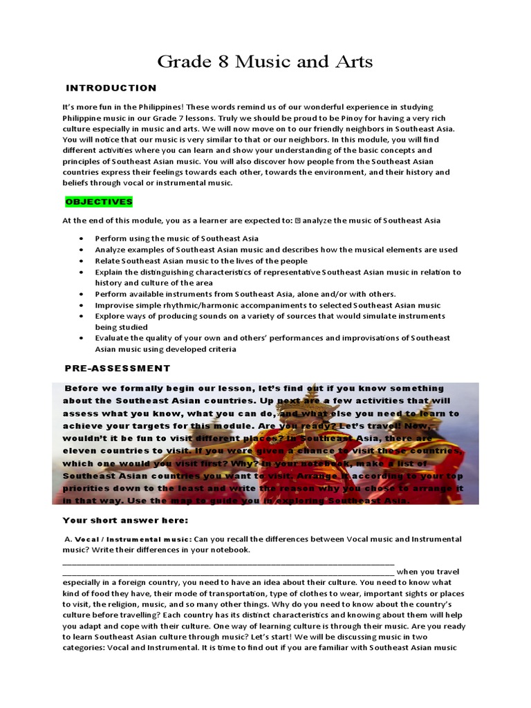 Mapeh 8 Module | PDF | Cambodia | Performing Arts