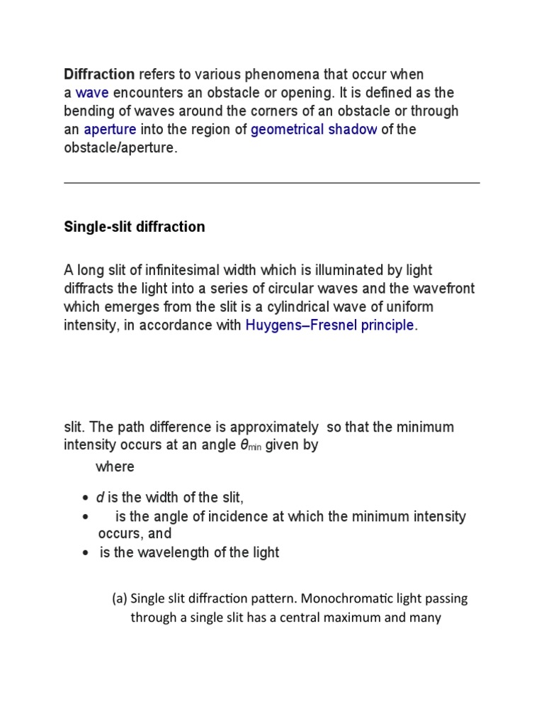 Wave Aperture Geometrical Shadow: Diffraction Refers To Various Phenomena That Occur When | PDF
