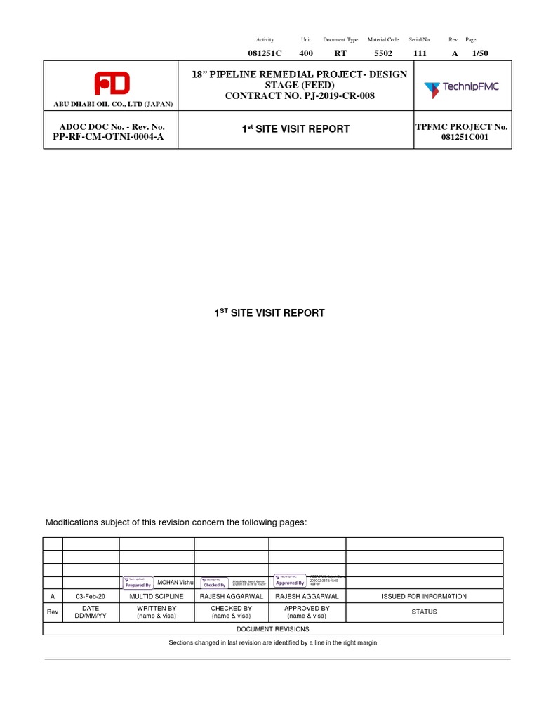 1 ST Site Visit Report | PDF | Pipeline Transport | Pipe (Fluid Conveyance)