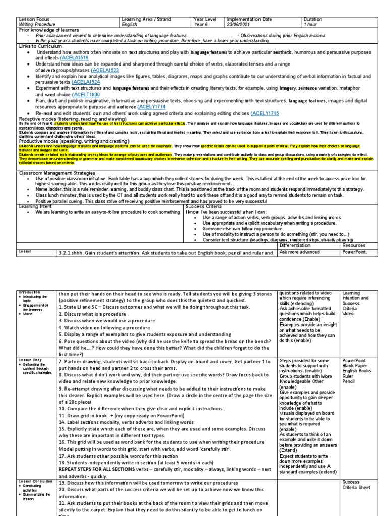 English Procedure Lesson 1 | PDF | English Language | Vocabulary