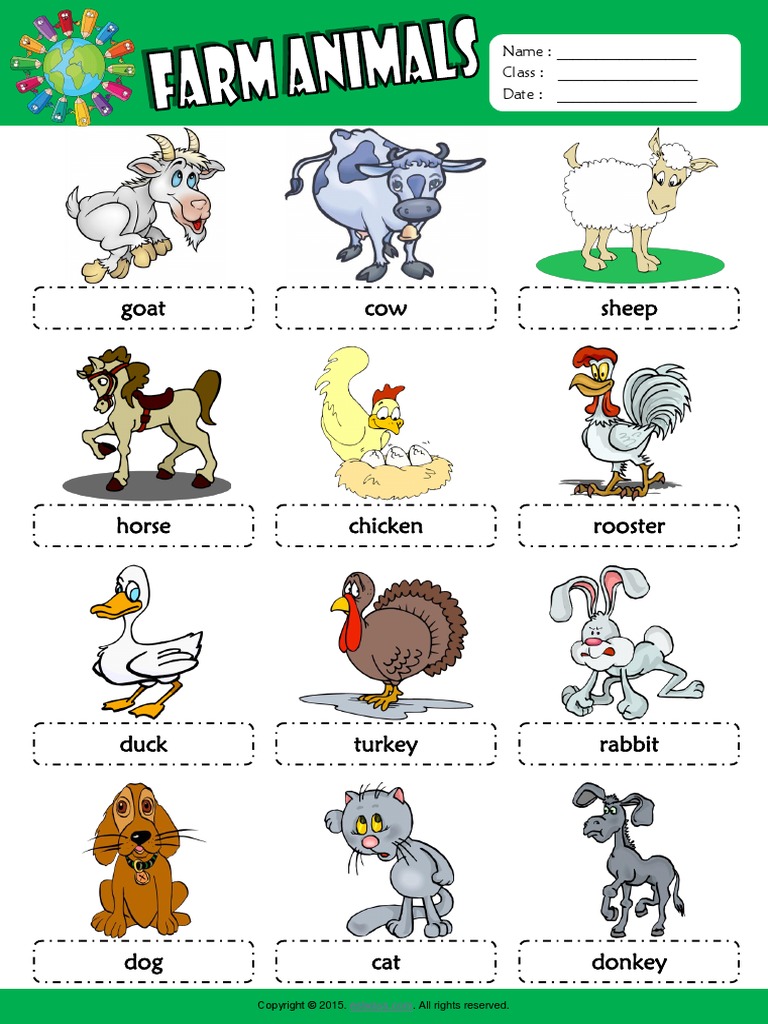 Farm Animals Esl Picture Dictionary For Kids | PDF