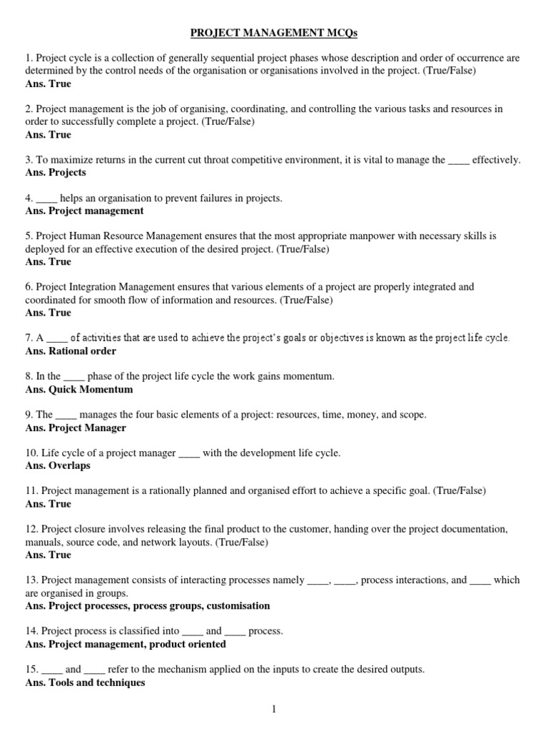 Project Management MCQs | PDF | Product Lifecycle | Project Management