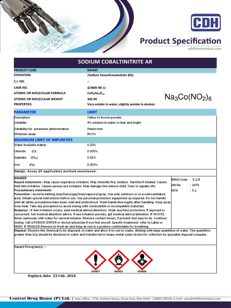 Sodium Cobaltinitrite Safety Data Sheet | PDF | Chlorine | Solubility