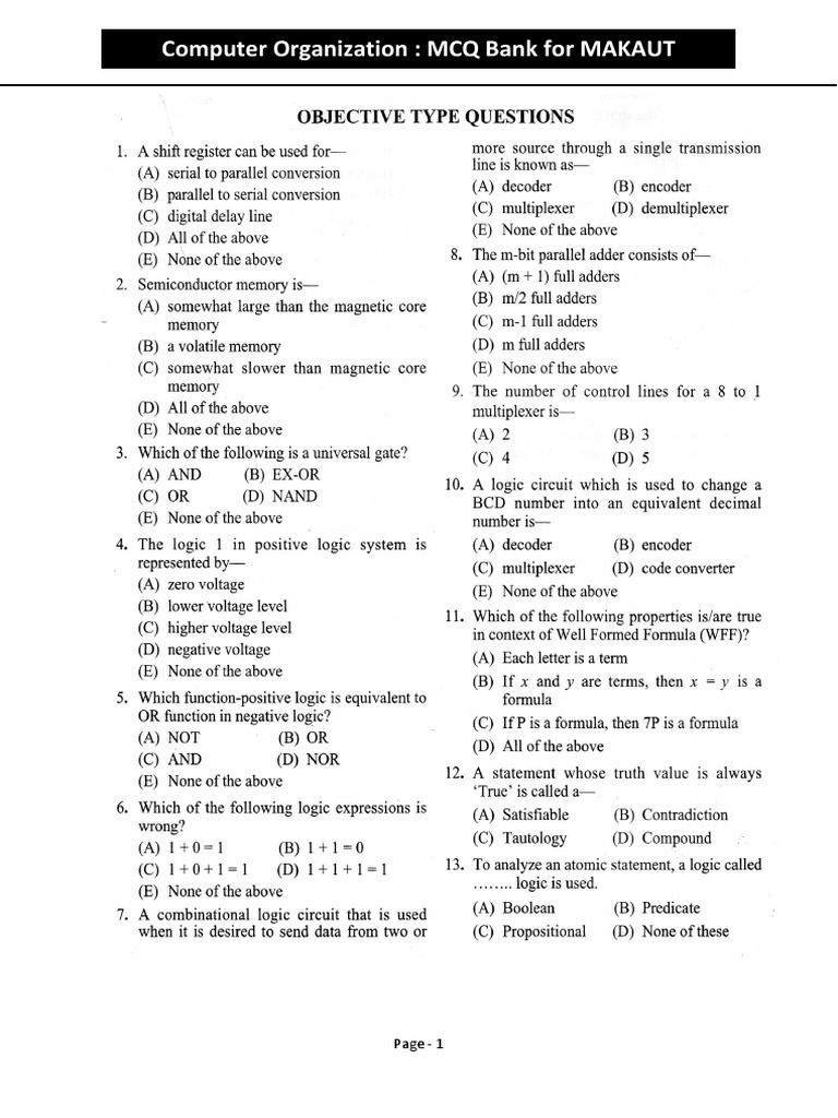 Computer Organization Multiple Choice Question Bank for MAKAUT Students ...