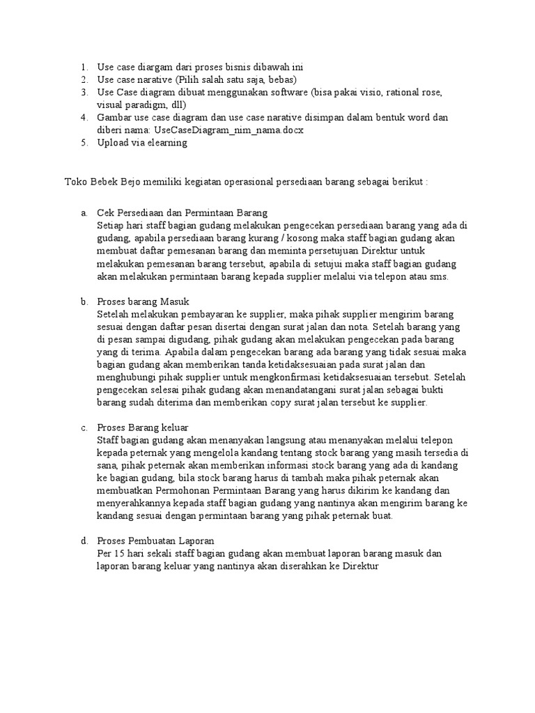 Use Case Persediaan Toko Bebek Bejo | PDF