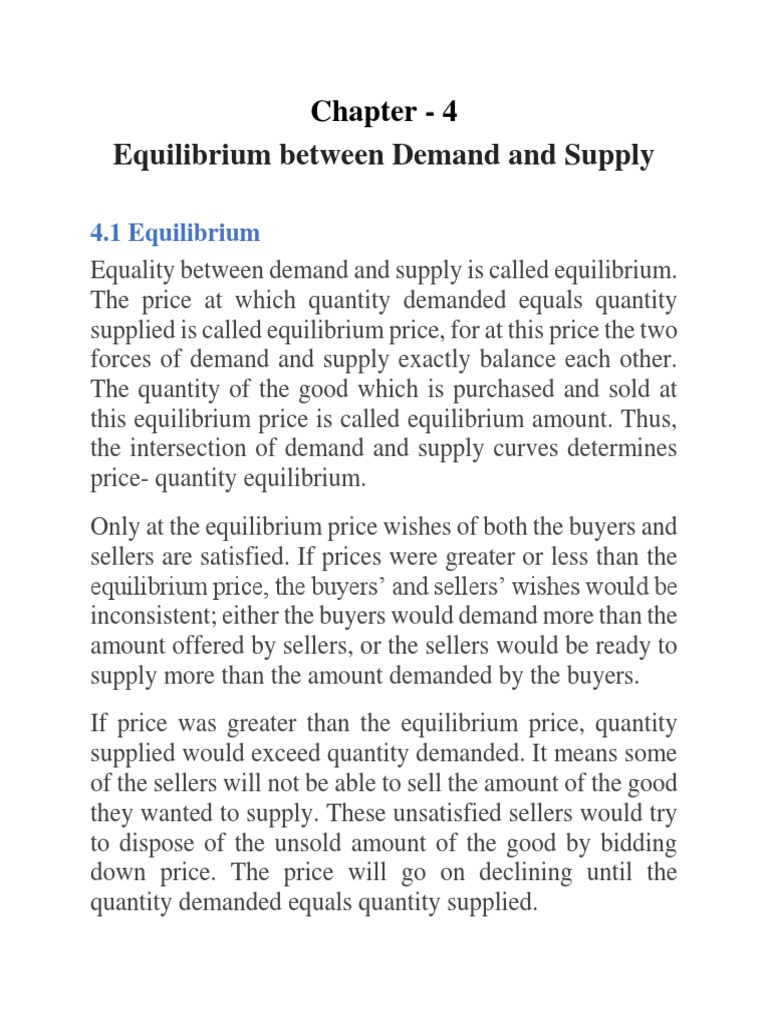 Equilibrium Between Demand and Supply: Chapter - 4 | PDF | Economic ...