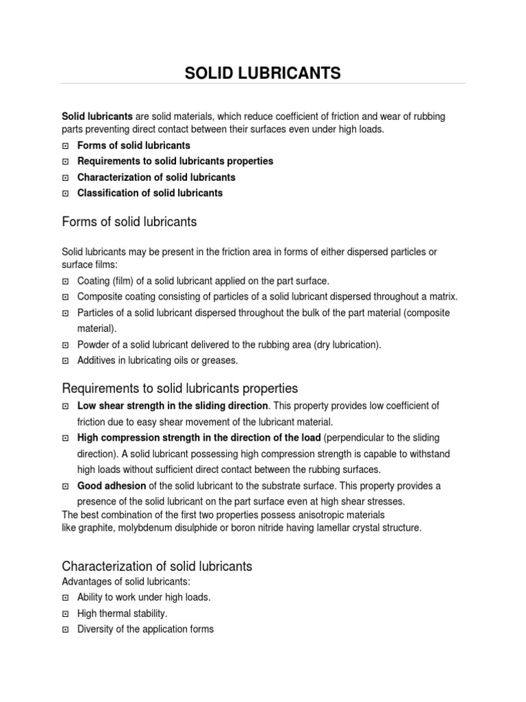 Forms of Solid Lubricants | PDF | Lubricant | Solid