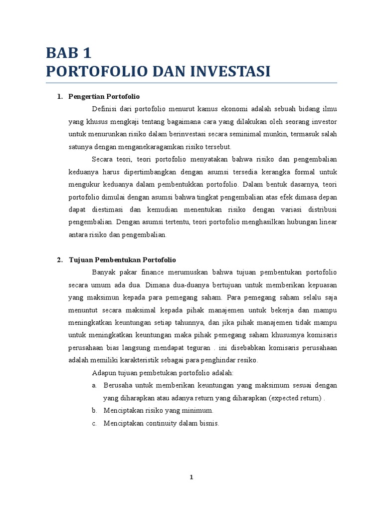 Chapter 1 Portofolio & Investasi | PDF | Bisnis | Pengelolaan Keuangan & Uang