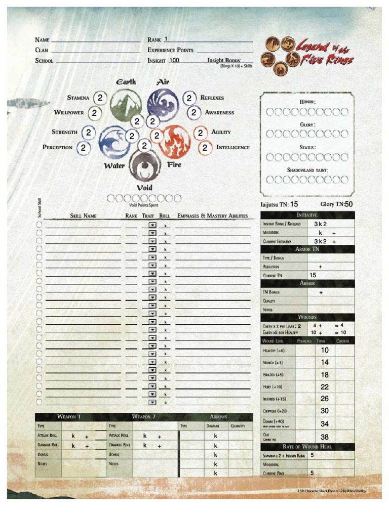 (Roll & Keep) L5R 4E - Ficha Editavel | PDF | Role Playing Games | Role ...