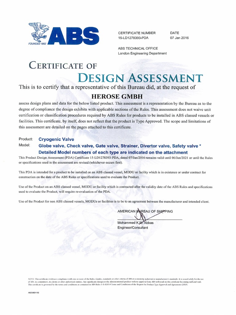 ABS Certificate of Design Assesment | PDF