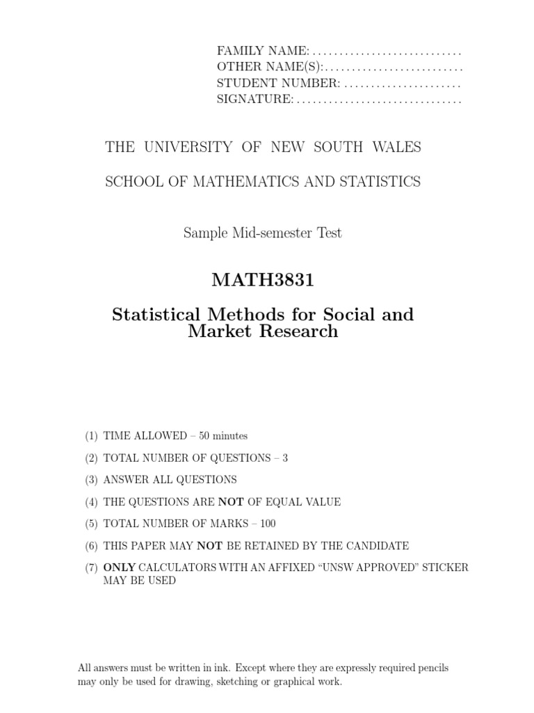 MATH3831 Statistical Methods For Social and Market Research | PDF | Sample Size Determination ...