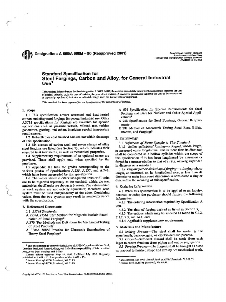 A668 - 01 - Steel Forgings | PDF